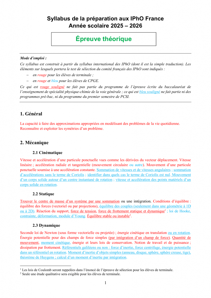 Syllabus IPhO – Sciences à l'École